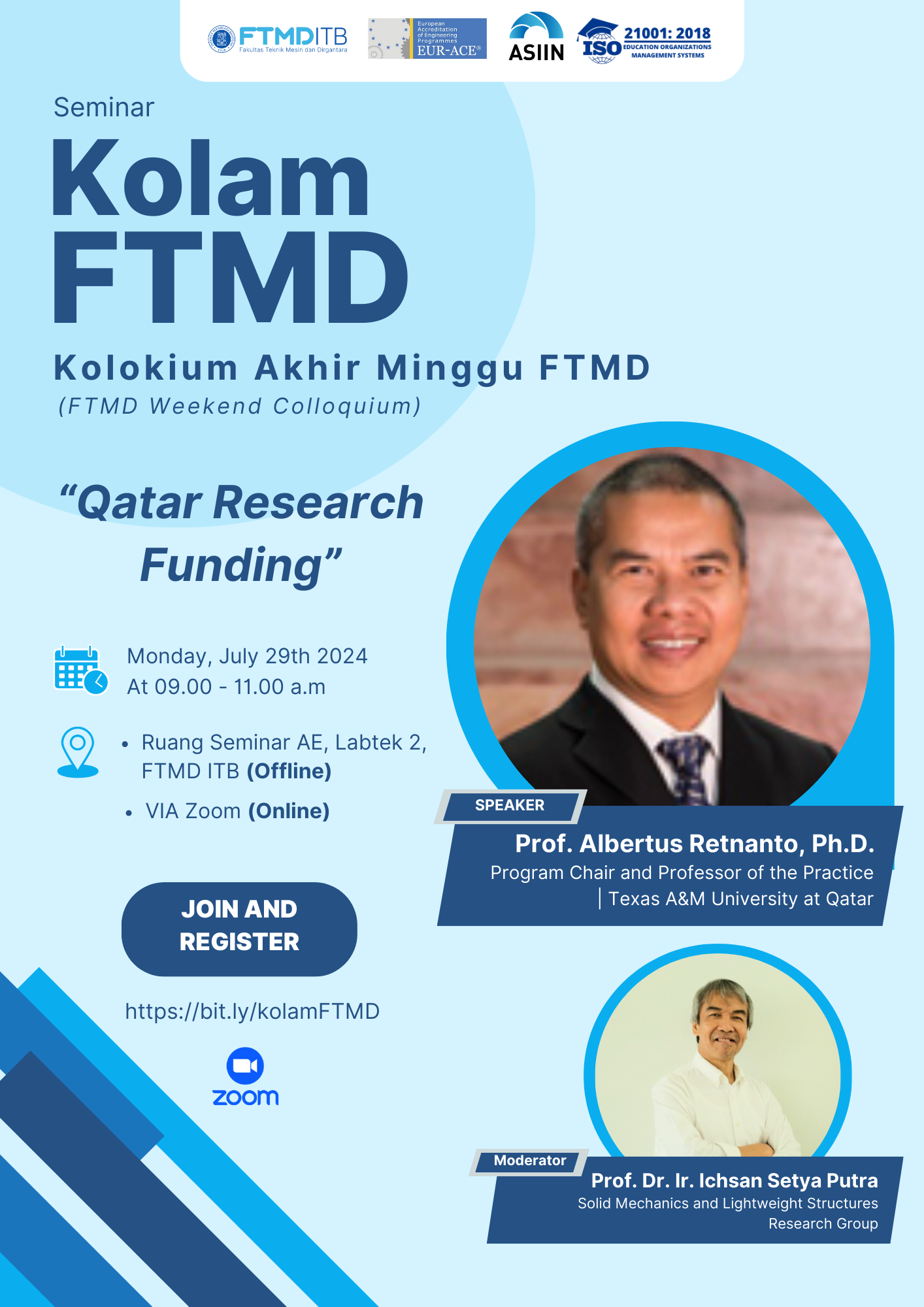 Seminar Kolokium Akhir Minggu FTMD ITB: Qatar Research Funding